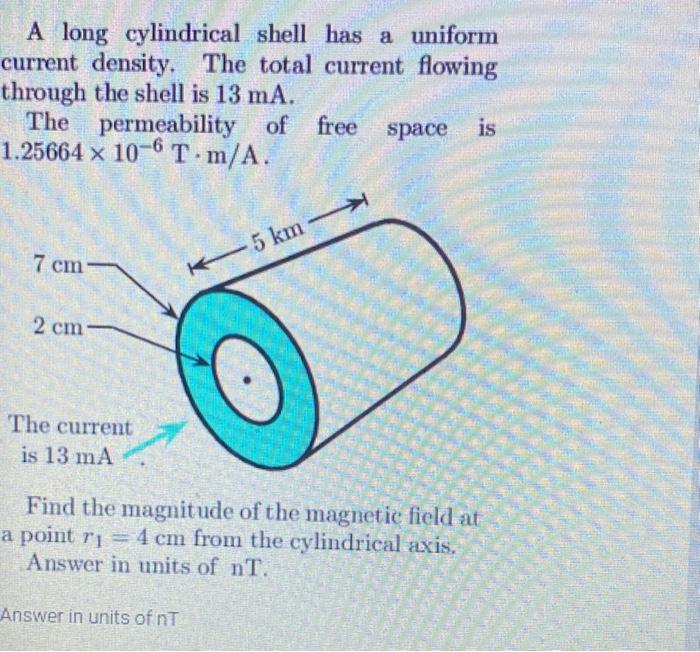 Solved A long cylindrical shell has a uniform current | Chegg.com