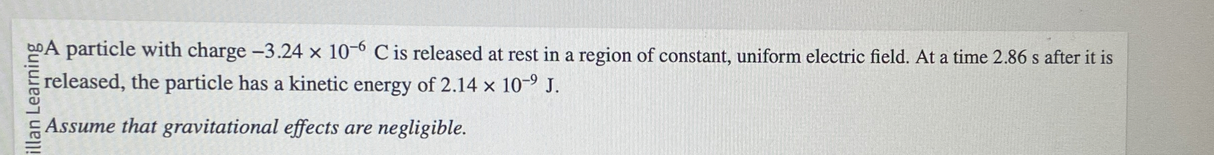 Solved 00 ﻿A particle with charge -3.24×10-6C ﻿is released | Chegg.com