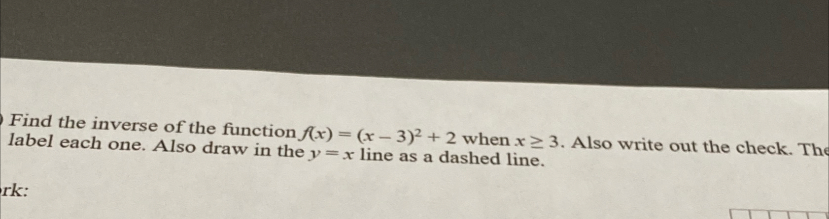 Solved Find the inverse of the function f(x)=(x-3)2+2 ﻿when | Chegg.com