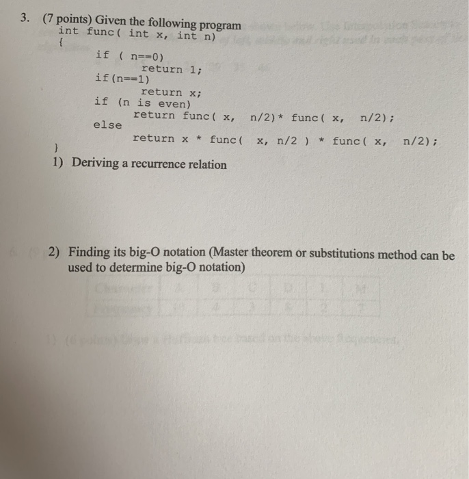 Solved 3. (7 points) Given the following program int func( | Chegg.com