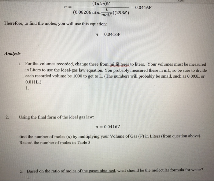 (latm) -= 0.0416V (0.08206 atm molR) (298K) | Chegg.com