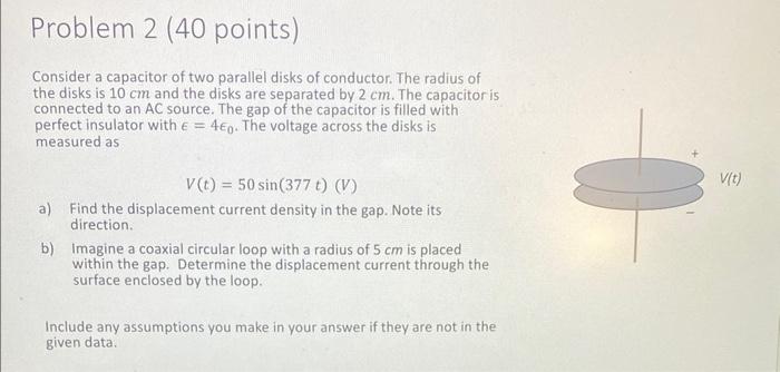 Solved Consider a capacitor of two parallel disks of | Chegg.com