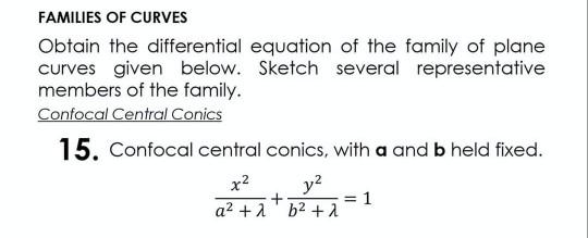 Solved FAMILIES OF CURVES Obtain the differential equation | Chegg.com