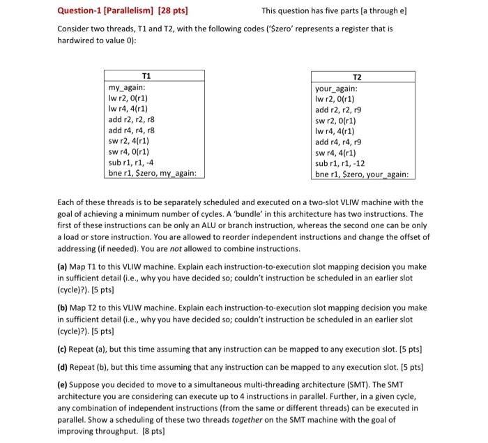 Solved Question-1 [Parallelism) (28 pts] This question has | Chegg.com