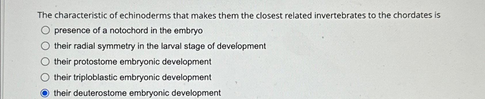 Solved The characteristic of echinoderms that makes them the | Chegg.com