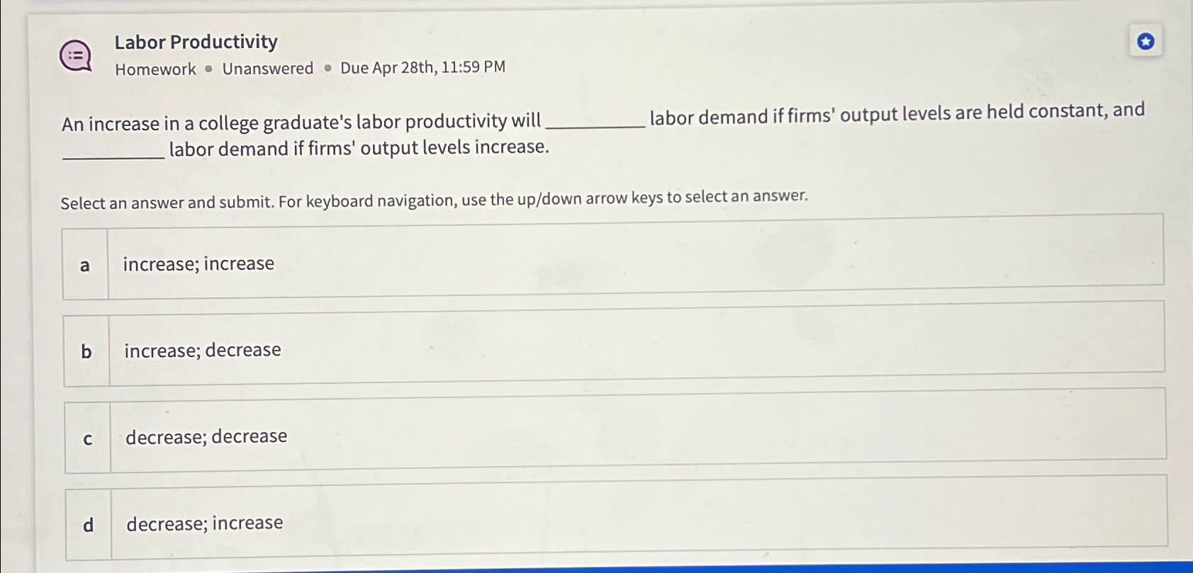 Solved Labor ProductivityHomework * ﻿Unanswered * ﻿Due Apr | Chegg.com
