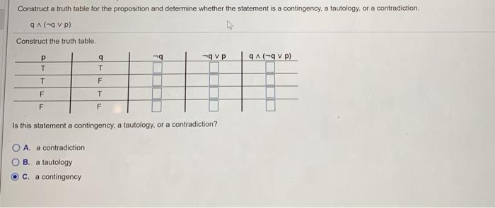 Solved Construct a truth table for the proposition and | Chegg.com