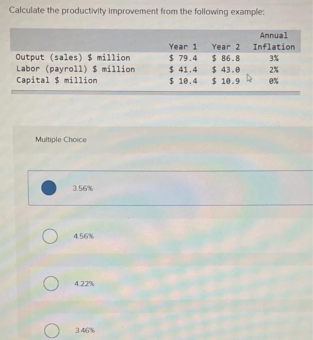 Solved Calculate the productivity improvement from the | Chegg.com