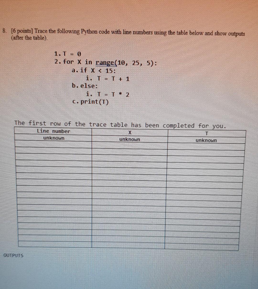 Solved 8. [6 points) Trace the following Python code with | Chegg.com