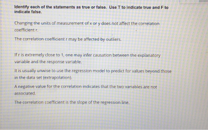 Solved Identify each of the statements as true or false. Use | Chegg.com