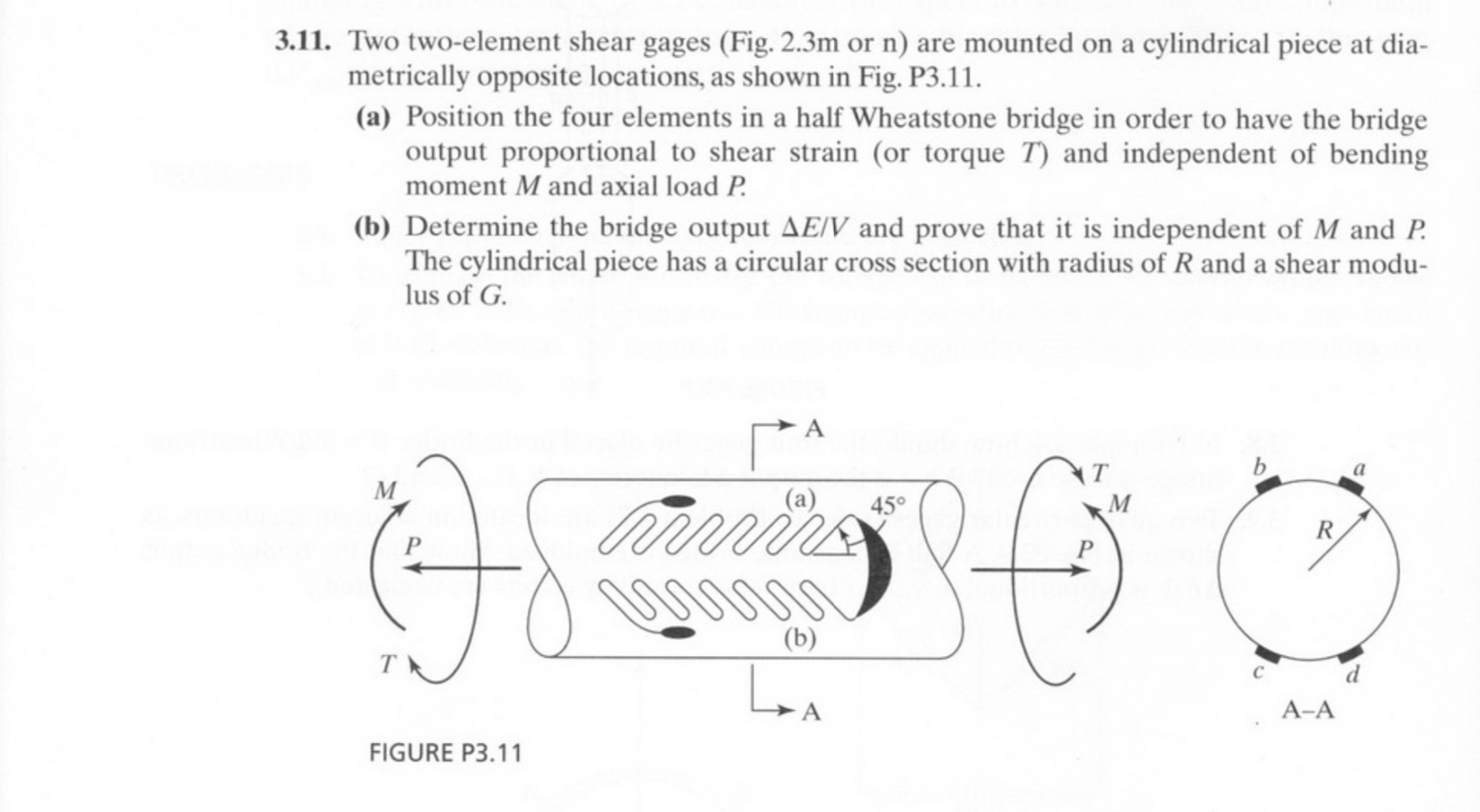 Solved 3.11. ﻿Two two-element shear gages (Fig. 2.3 ﻿m or n | Chegg.com