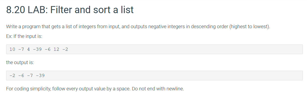 Solved 8.20 ﻿LAB: Filter and sort a listWrite a program that | Chegg.com