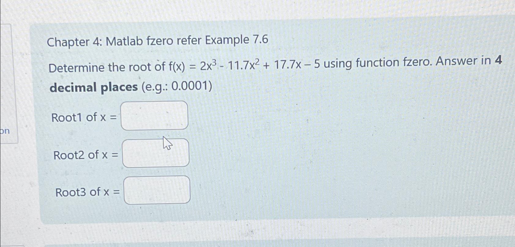 Solved Chapter 4 Matlab Fzero Refer Example 76determine