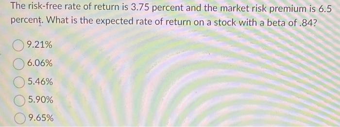 Solved The risk-free rate of return is 3.75 percent and the | Chegg.com
