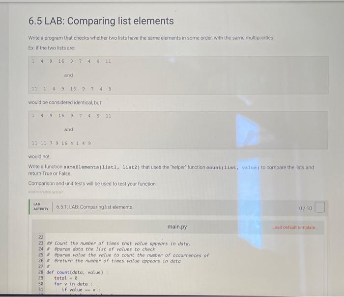 Solved 6 5 LAB Comparing List ElementsWrite A Program That Chegg