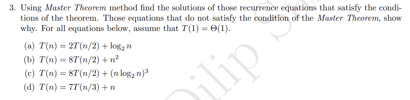 Solved Using Master Theorem method find the solutions of | Chegg.com