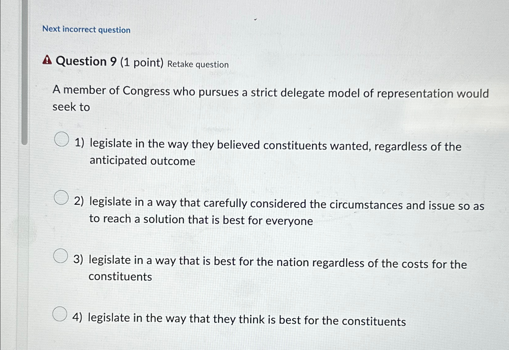 Solved Next incorrect questionA Question 9 (1 ﻿point) | Chegg.com