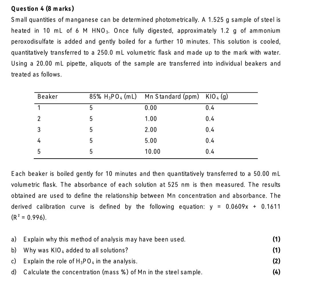 Solved Question 4 (8 marks) Small quantities of manganese | Chegg.com