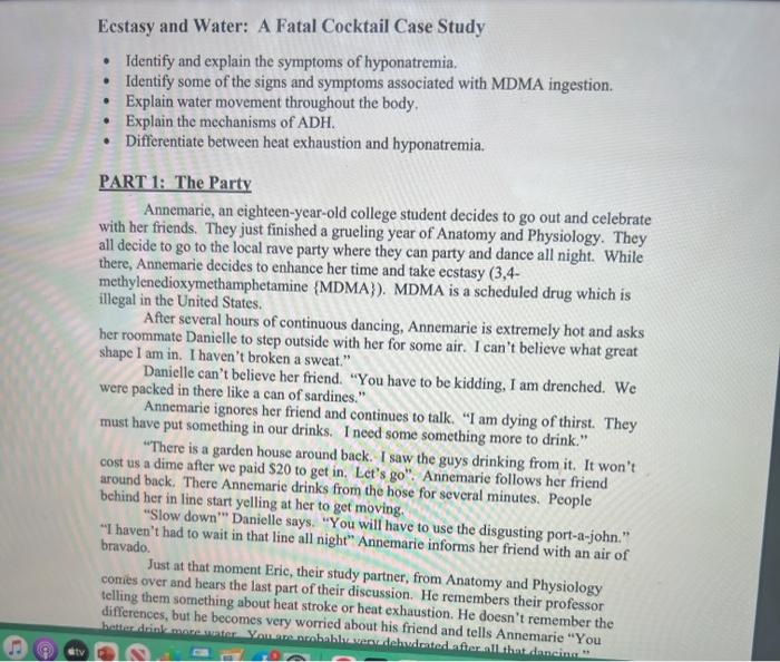 Solved Ecstasy and Water: A Fatal Cocktail Case Study - | Chegg.com