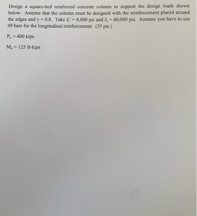 Solved Design a square-tied reinforced concrete column to | Chegg.com