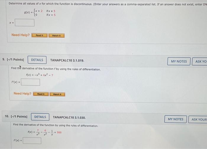 Solved Determine All Values Of X For Which The Function Is