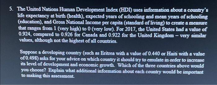 Solved The United Nations Human Development Index (HDI) uses | Chegg.com