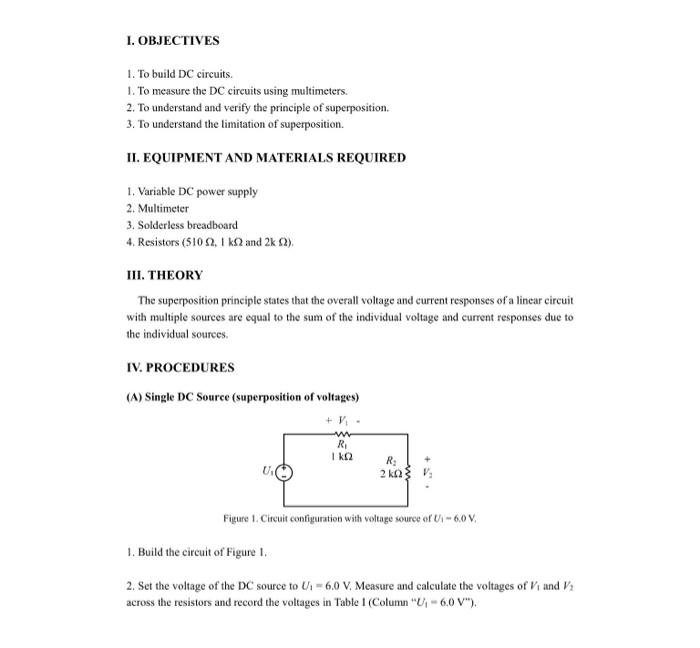 Solved I. OBJECTIVES 1. To build DC circuits. 1. To measure | Chegg.com