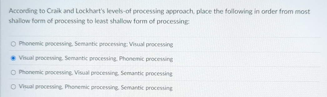 Solved According to Craik and Lockhart's levels-of | Chegg.com