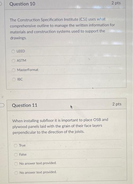 Solved The Construction Specification Institute (CSI) uses | Chegg.com