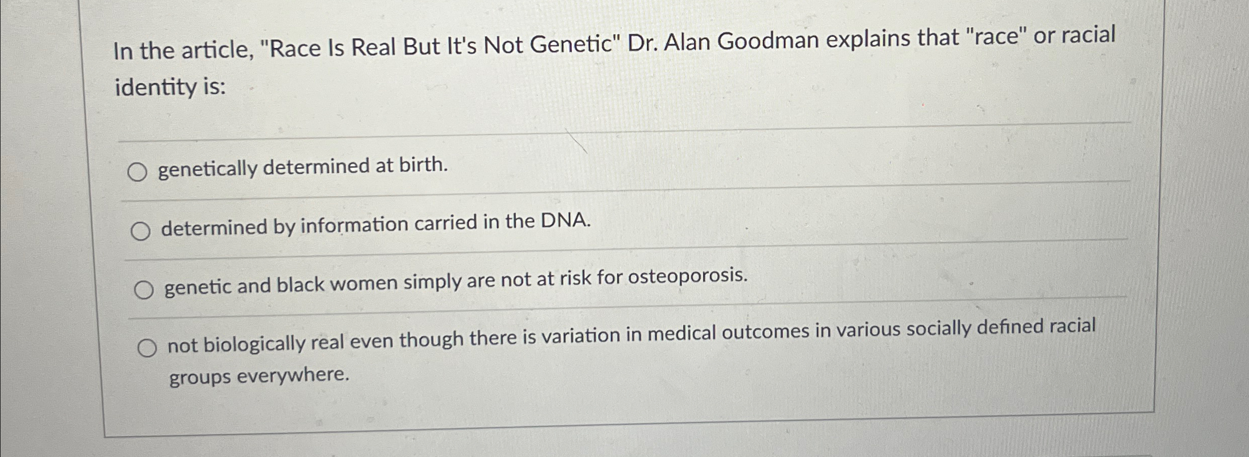 Solved In the article, "Race Is Real But It's Not Genetic" | Chegg.com