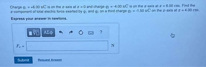 Solved Charge q1=+6.00nC is on the x-axis at x=0 and charge | Chegg.com