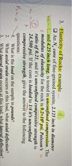 Solved 3. Elasticity of Rocks: example ... An N, core of | Chegg.com