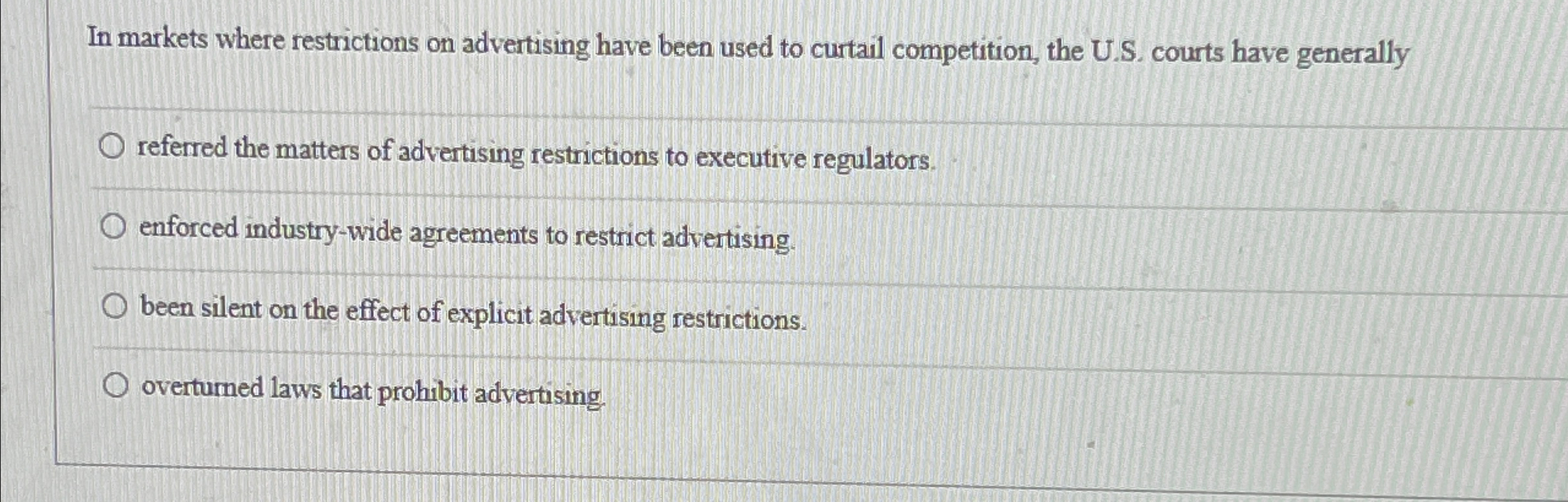 Solved In markets where restrictions on advertising have | Chegg.com