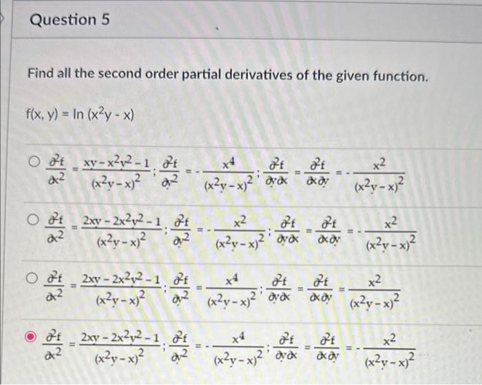 Solved Find all the second order partial derivatives of the | Chegg.com