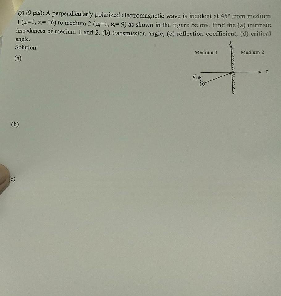 Solved Q3 (9 pts): A perpendicularly polarized | Chegg.com