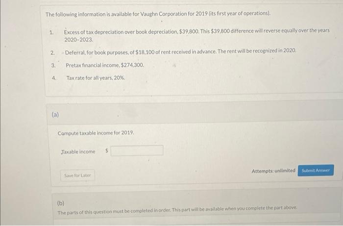 Solved The following information is available for Vaughn | Chegg.com