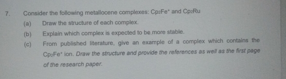 Solved Consider the following metallocene complexes: | Chegg.com