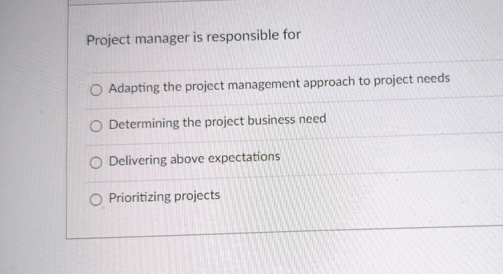 Solved Project manager is responsible forAdapting the | Chegg.com
