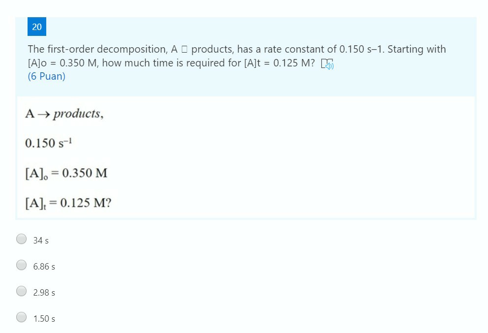 Solved 20 The first-order decomposition, A products, has a | Chegg.com