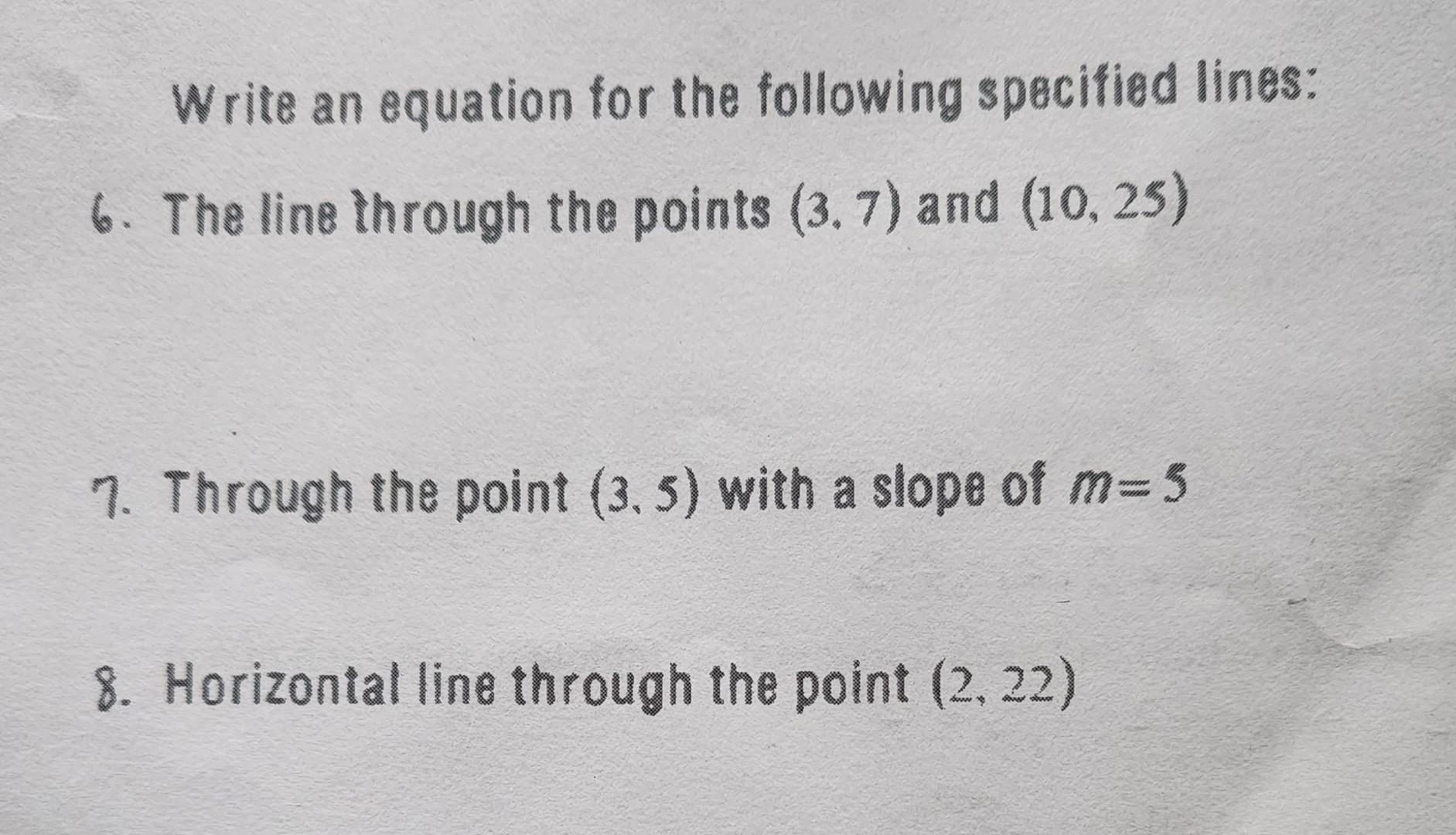 Solved Write an equation for the following specified lines: | Chegg.com