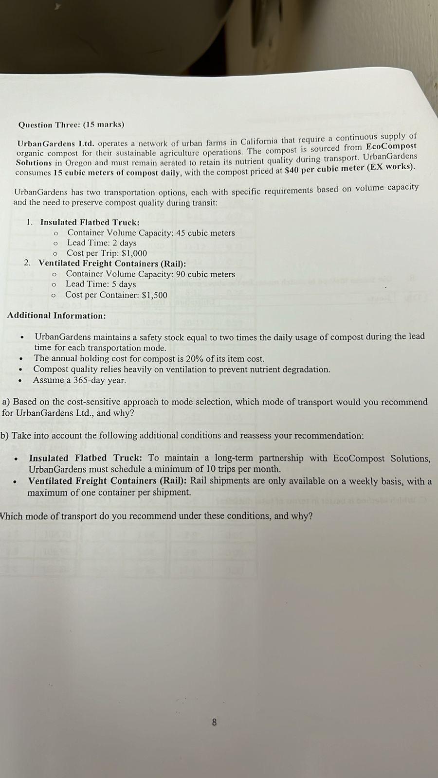 Solved Question Three: (15 ﻿marks)UrbanGardens Ltd. | Chegg.com