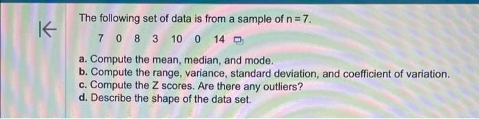 Solved The following set of data is from a sample of n=6. | Chegg.com