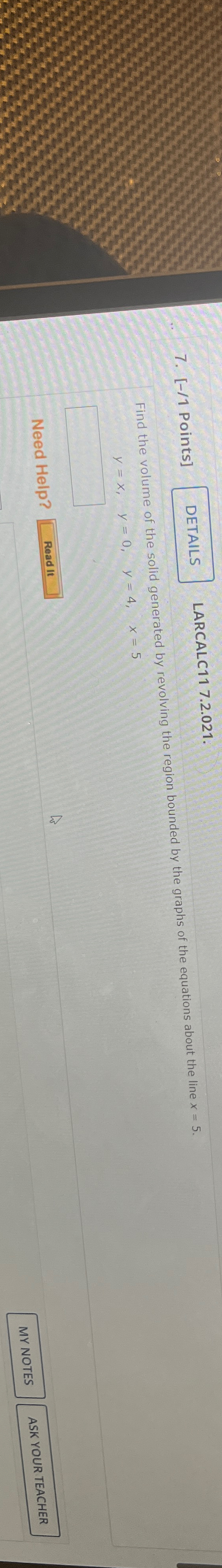 Solved [-/1 ﻿Points] ﻿DETAILS LARCALC11 7.2.021.Find the | Chegg.com