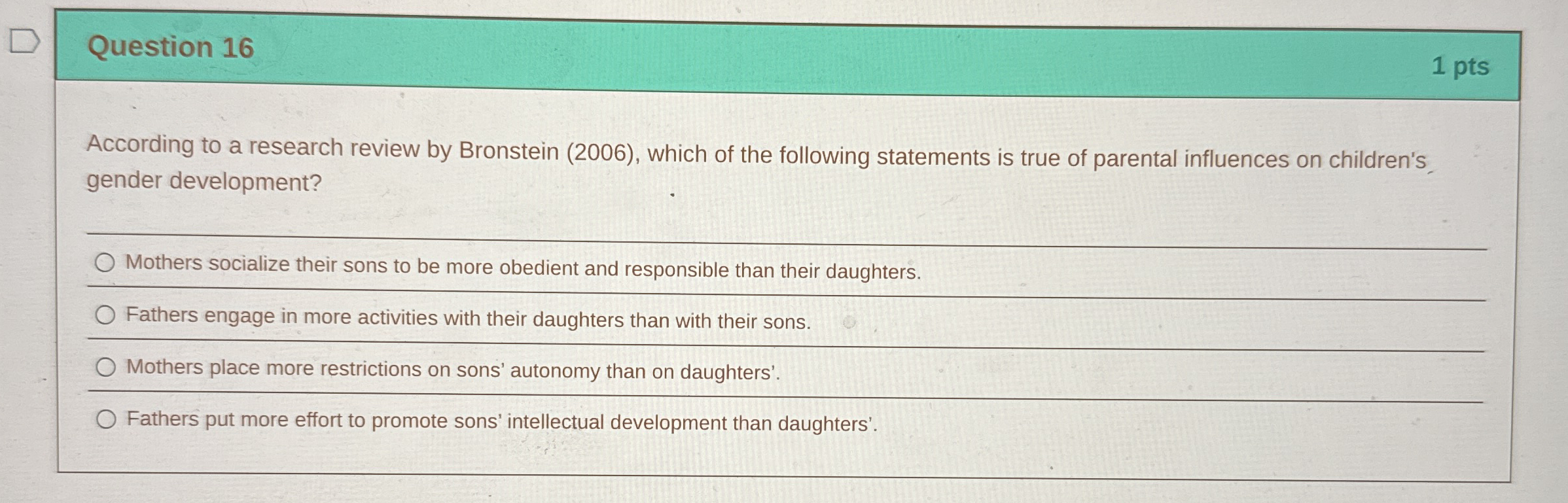 Solved Question 161 ﻿ptsAccording to a research review by | Chegg.com