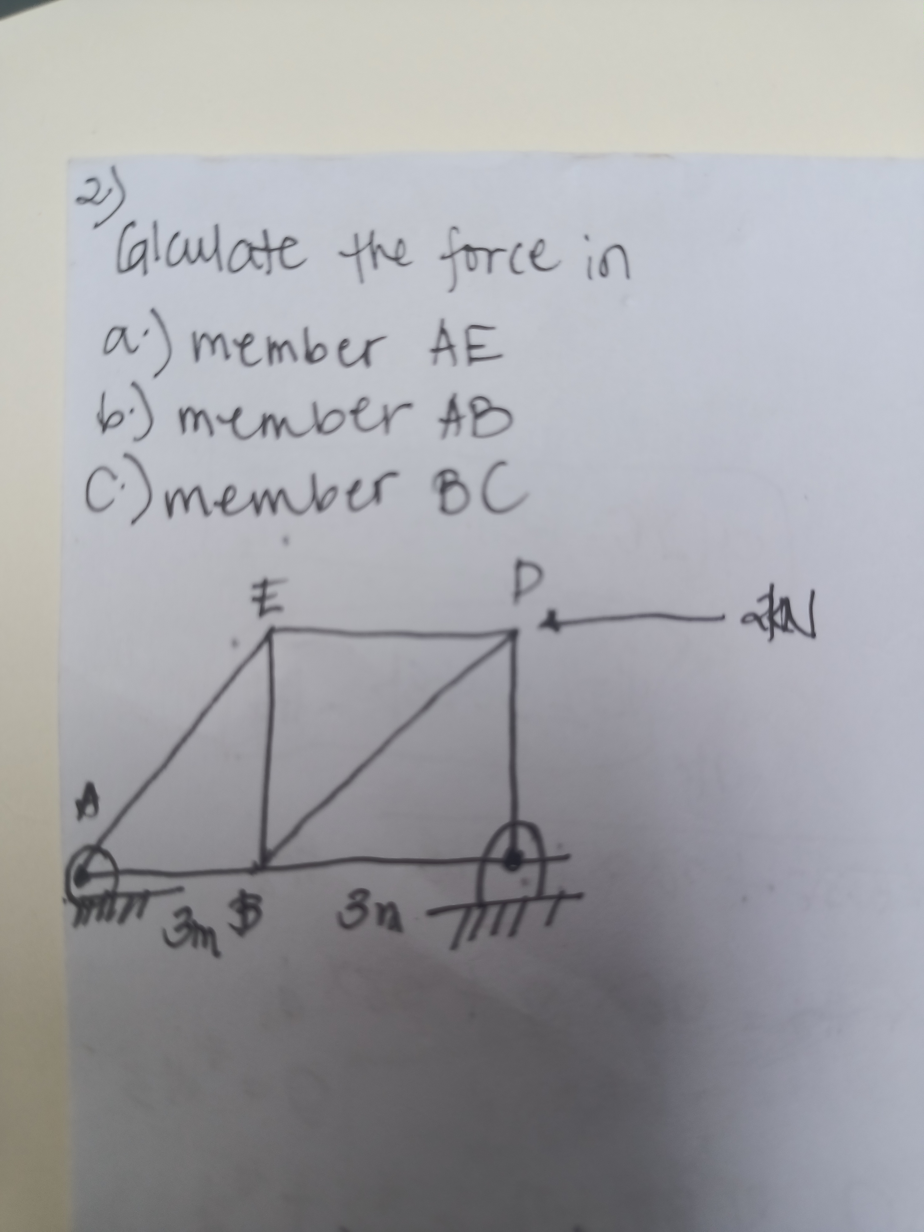 Solved 2.) ﻿Calculate the force ina.) ﻿member AEb.) ﻿member | Chegg.com