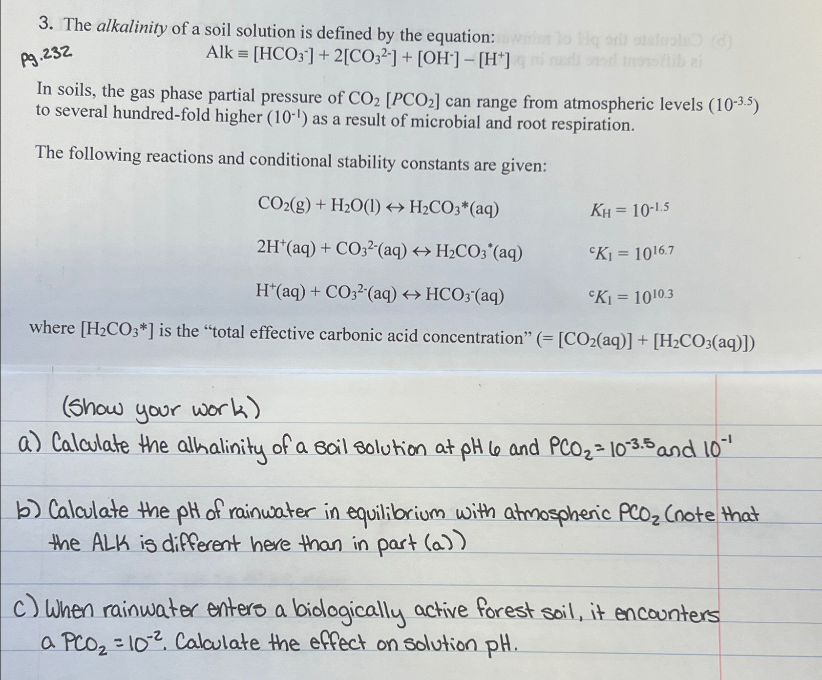 Solved The alkalinity of a soil solution is defined by the | Chegg.com
