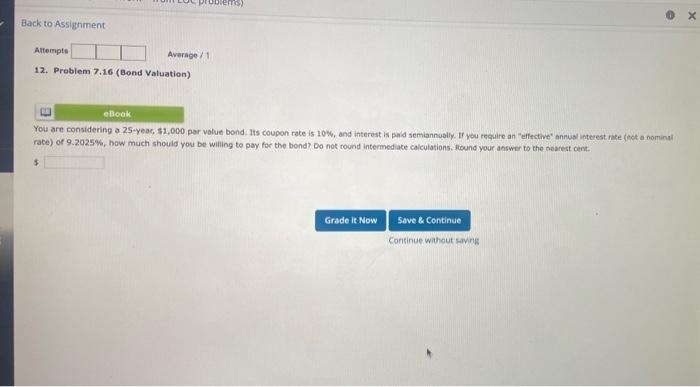 Solved Back to Assignment Attempts Average / 1 12. Problem | Chegg.com