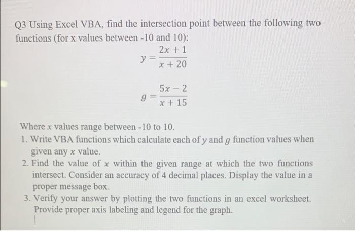 Solved Q3 Using Excel Vba Find The Intersection Point 1753