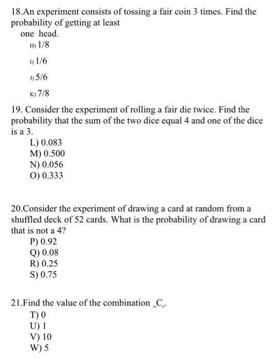 Solved 18.An experiment consists of tossing a fair coin 3 | Chegg.com