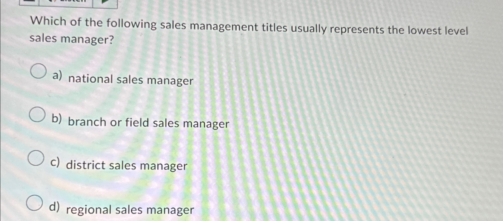 Solved Which of the following sales management titles | Chegg.com